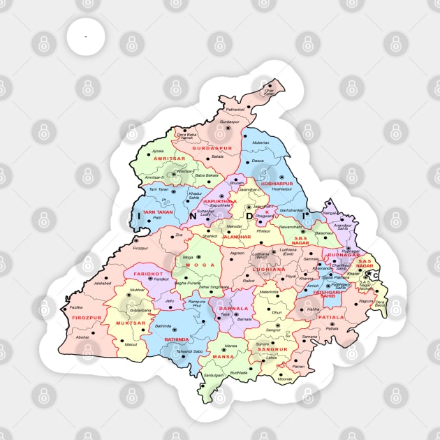 Punjab illustrated map - Punjab - Sticker | TeePublic