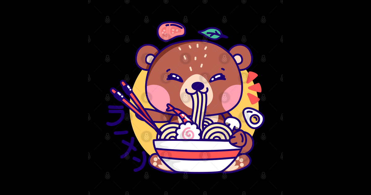 Cute Bear Eat Ramen - Kawaii - Ramen - Sticker | TeePublic