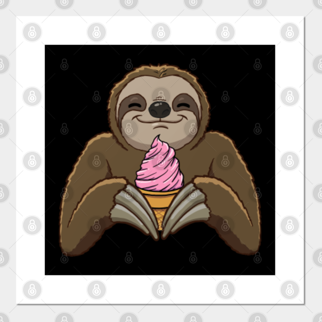 Sloth eating a Strawberry Ice Cream Cone - Sloth - Posters and Art ...