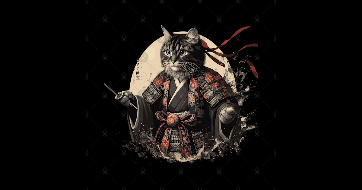 Samurai Cat Holding a Tachi Sword - Samurai Cat - Magnet | TeePublic