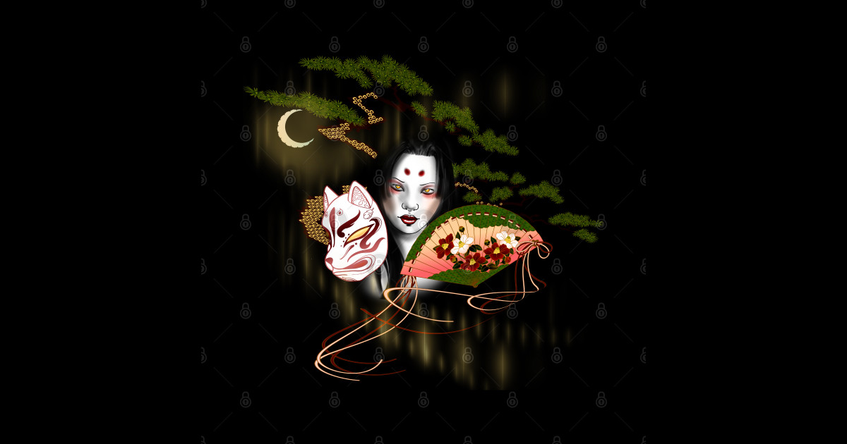 Kitsune fox shifting in the night - Kitsune Mask - Sticker | TeePublic