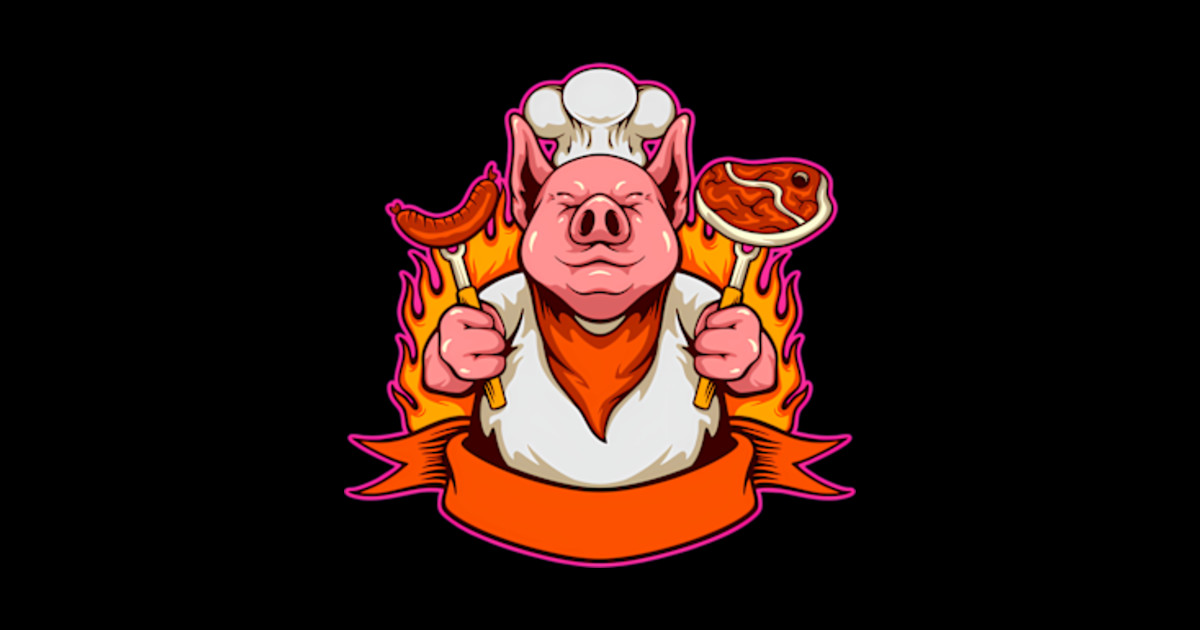 Bbq Pig Chef Halloween - Funny Bbq Pig Chef Halloween - Sticker | TeePublic