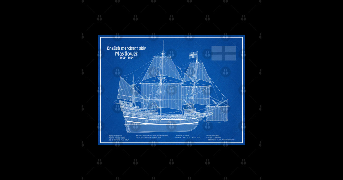 Mayflower Tall Ship - ABD - Drawing Illustration of America 17th ...