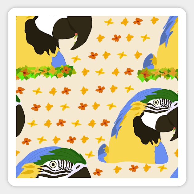 Yellow Ara Parrot and Flowers - Ara - Sticker | TeePublic