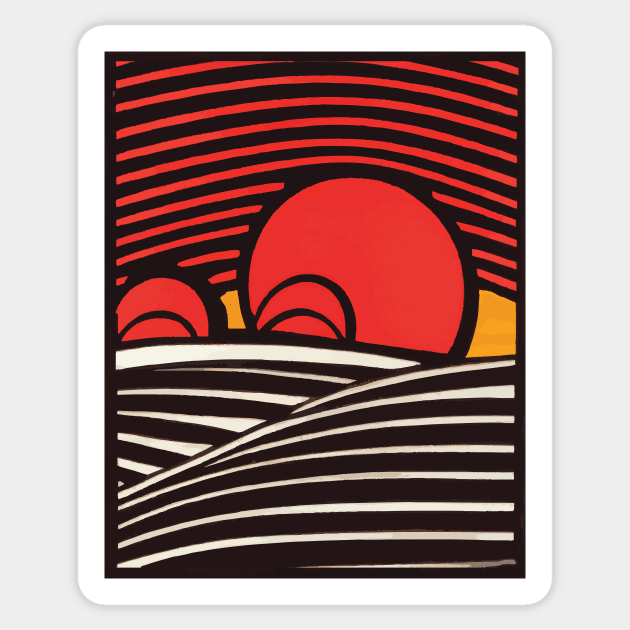 Sunset Linocut - Sun - Sticker | TeePublic