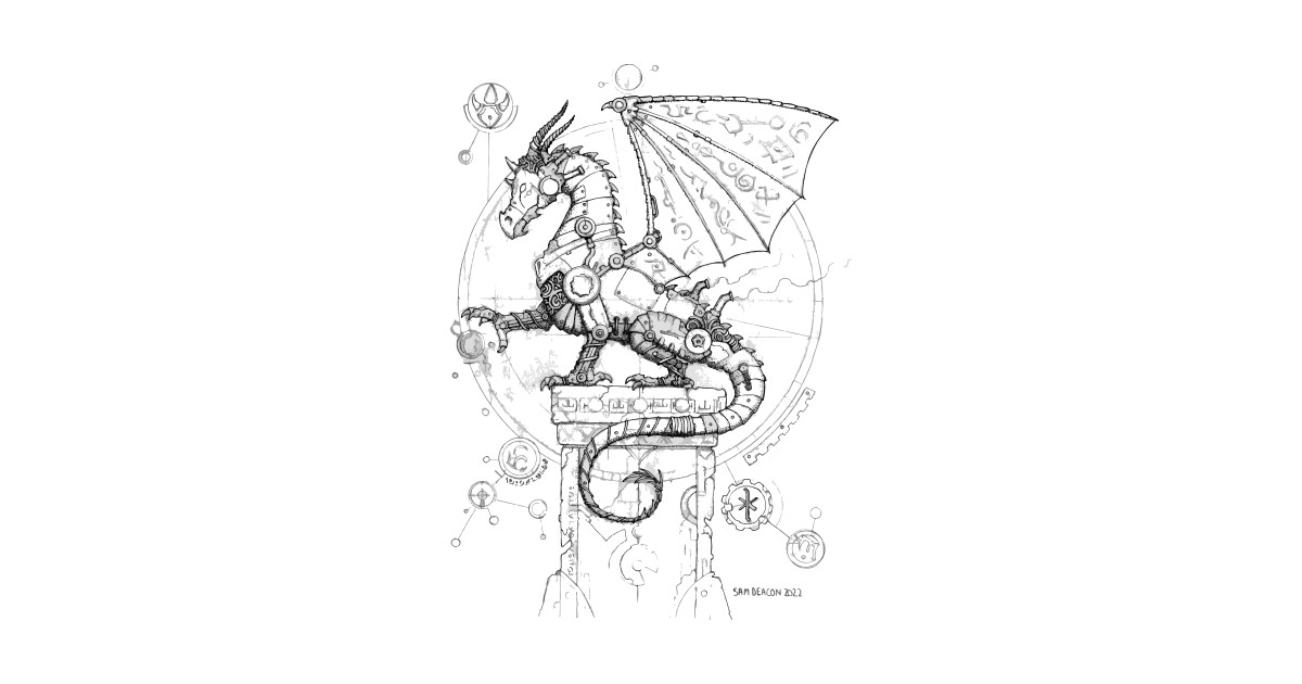 Steampunk Dragon Full Composition Black Lineart Steampunk Dragon T Shirt Teepublic