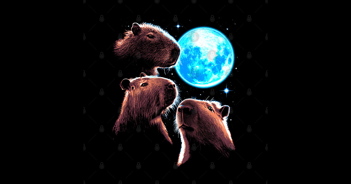 Three Capybara Moon Funny Capybara Meme Mystical Capybara - Capybara ...