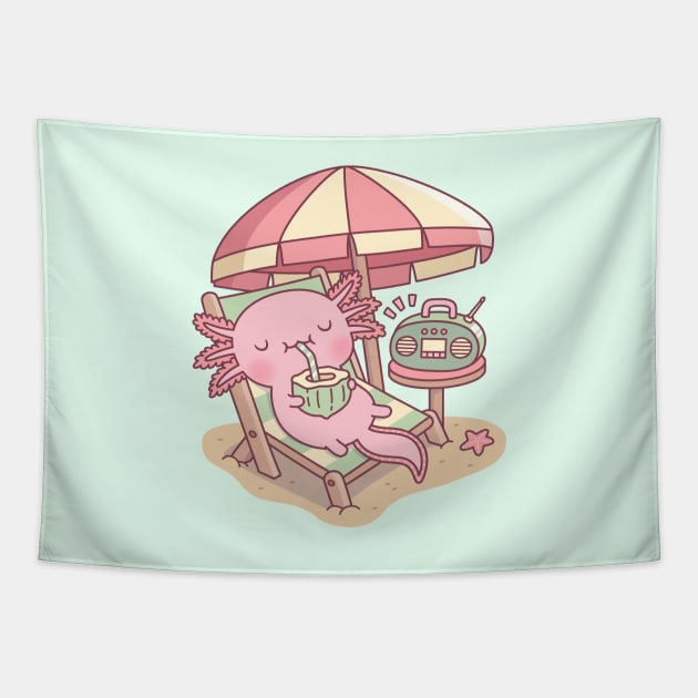Cute Axolotl Chilling At The Beach - Cute Axolotl - Tapestry | TeePublic