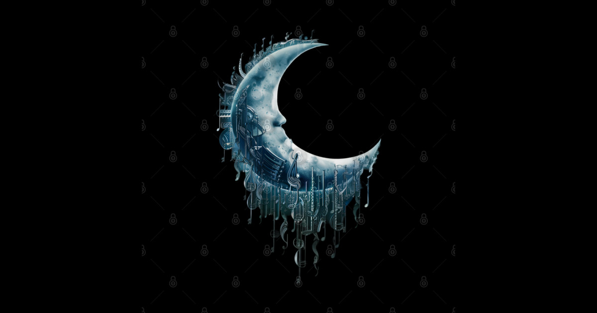 Musical crescent moon melting musical notes - Music Moon - Sticker ...