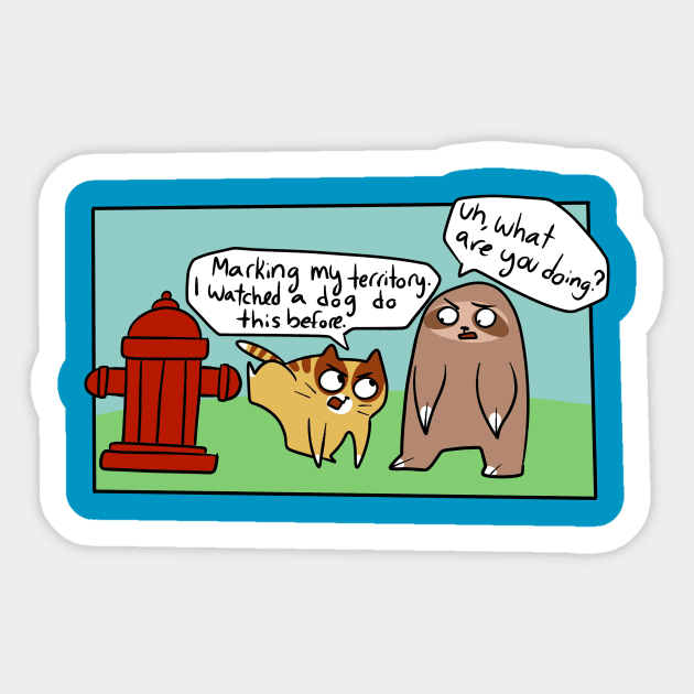 Cat and Sloth Fire Hydrant Comic - Sloths And Cats - Sticker | TeePublic