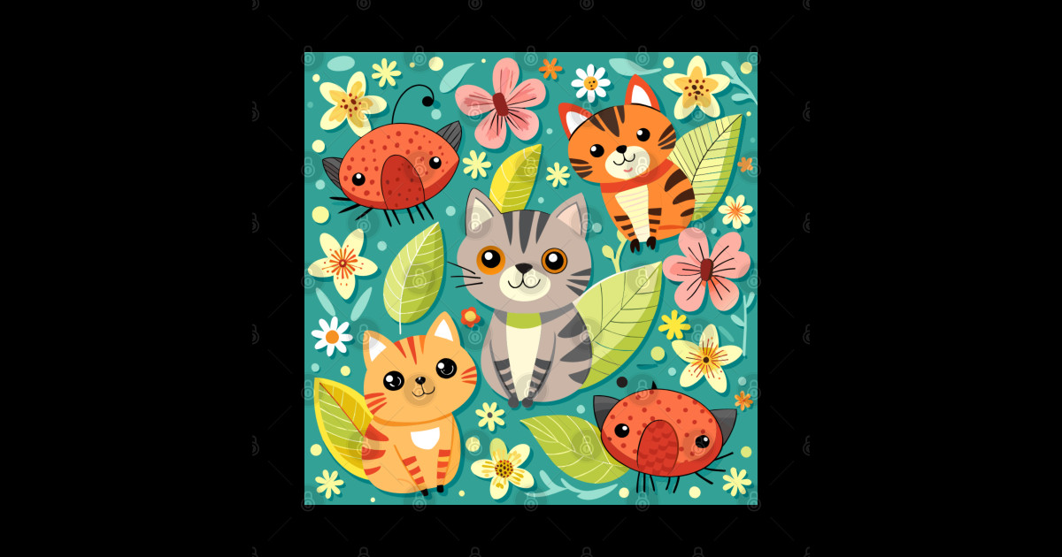Cute Catbug Vector Pattern – Adorable Feline and Insect Harmony for ...