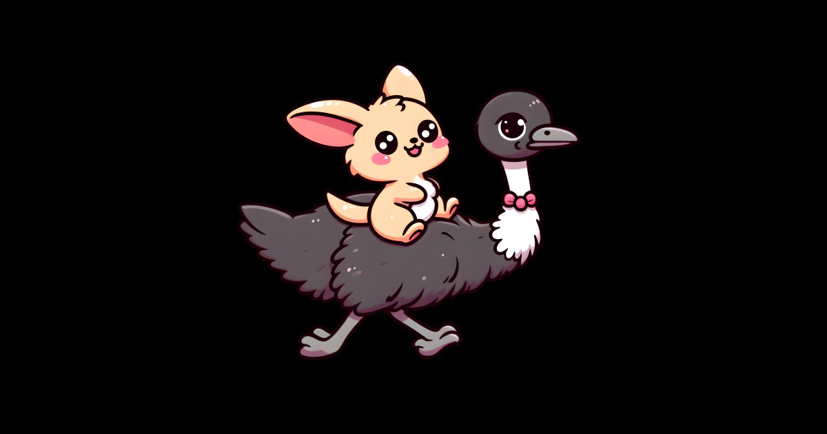 Baby Kangaroo riding a Emu - Happy Emu - Sticker | TeePublic