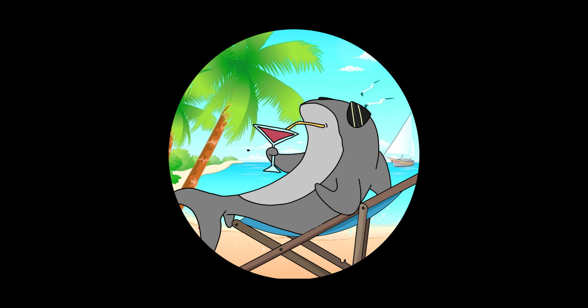 Shark Chilling At Beach With Sunset Comic Style - Shark - Sticker ...