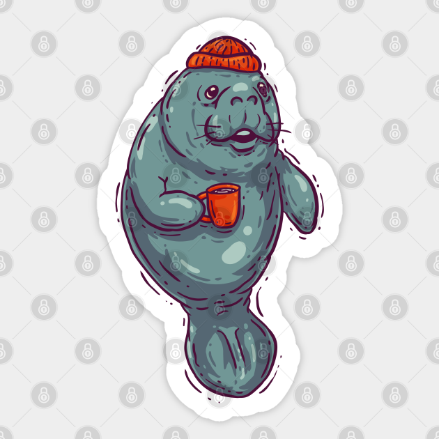Manatee drinking Tea - Chubby Mermaid - Manatee - Sticker | TeePublic