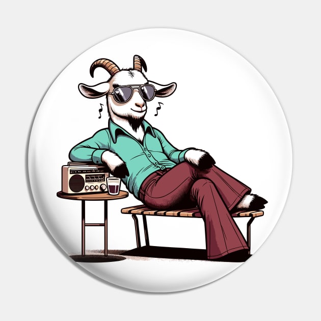 70s goat relaxing with vintage radio - Goat - Pin | TeePublic