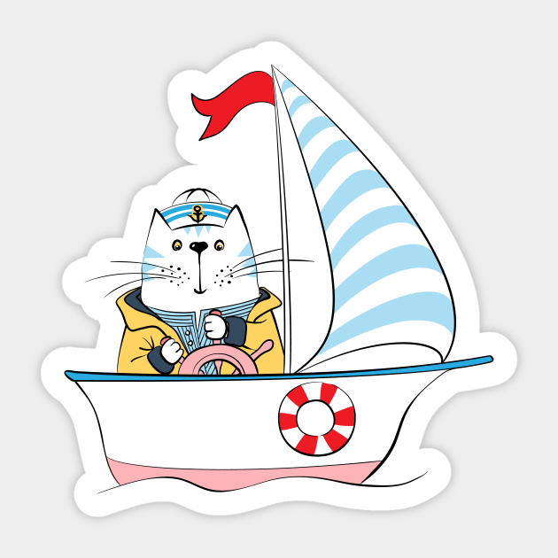 vector cat captain on the ship - Seafarer - Sticker | TeePublic