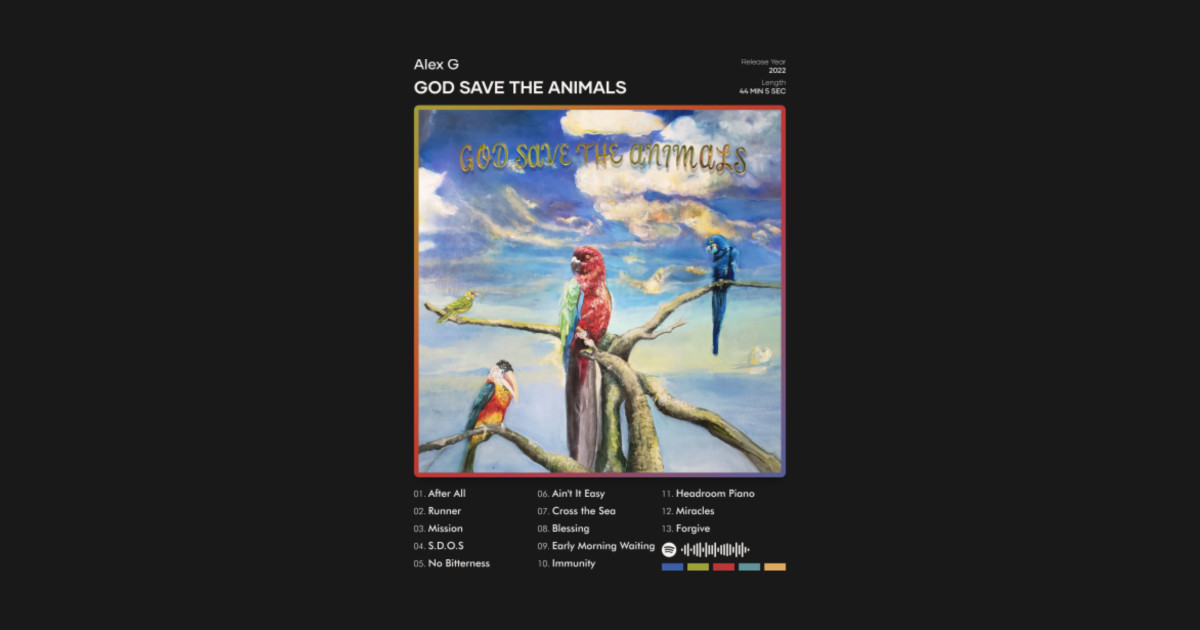 Alex G - God Save The Animals Tracklist Album - Alex G - T-Shirt ...