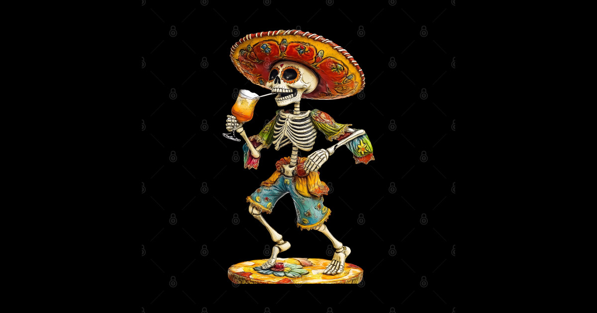 Dancing Skeleton Fiesta - Skeleton Drawing - Sticker | TeePublic