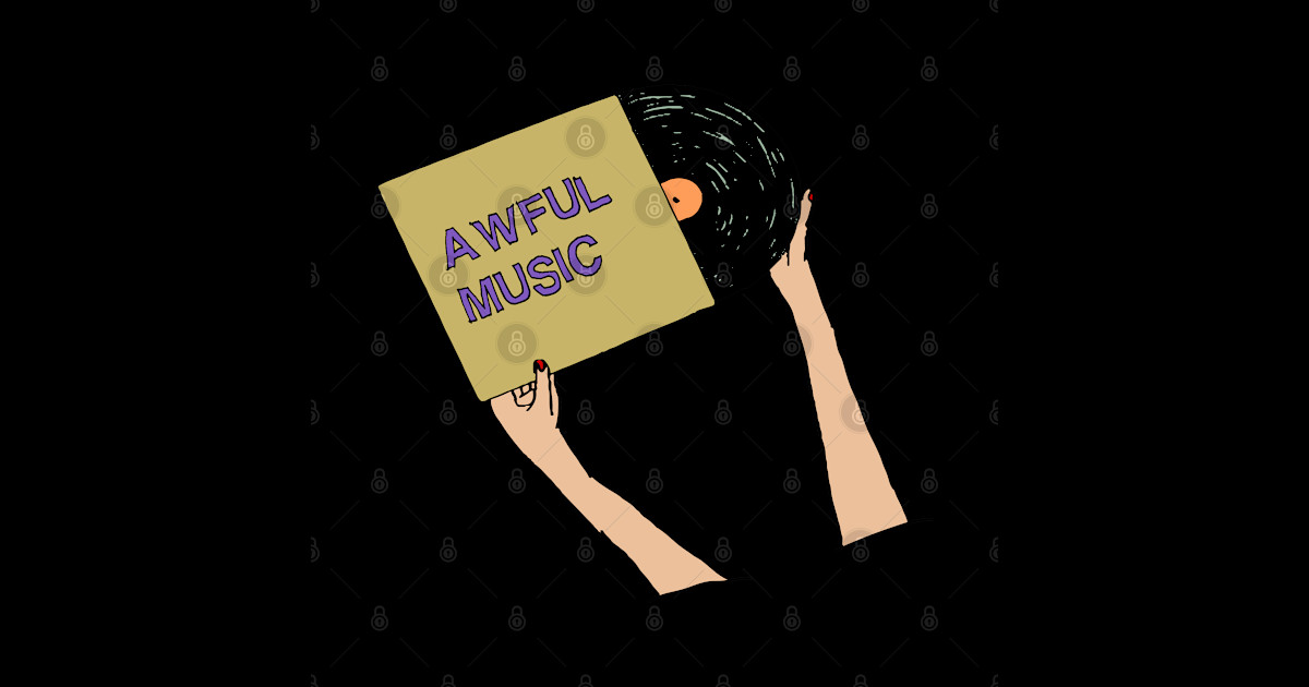 PLAY AWFUL MUSIC VINYL RECORD DRAWING LINE ART FUNNY - Music Lover ...