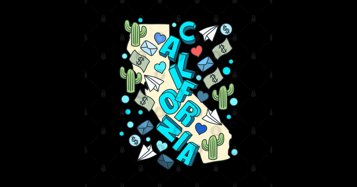 California Blue Color Map Doodle - California - Sticker | TeePublic