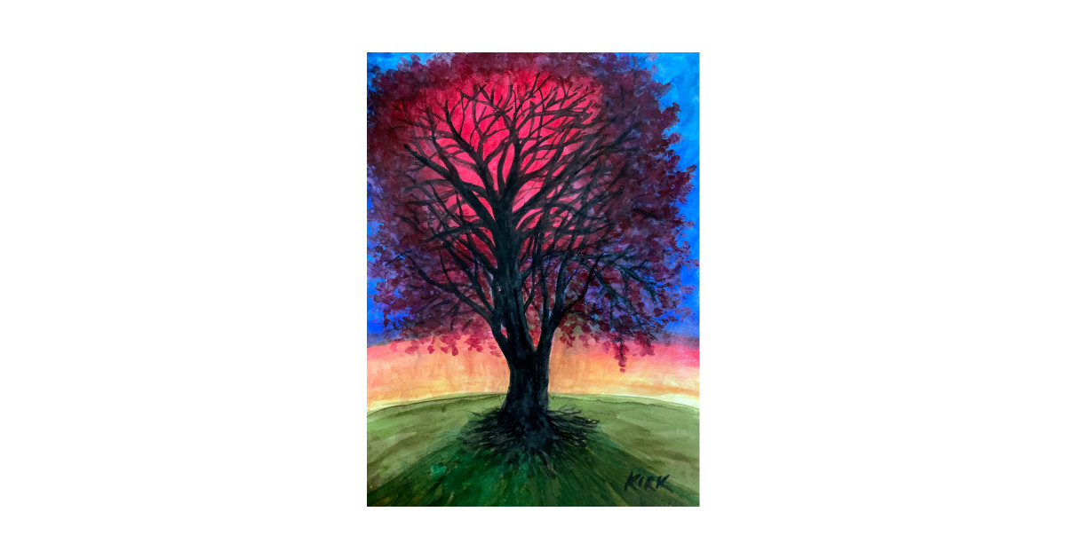 Expressionist Tree in Sunset - Watercolor - T-Shirt | TeePublic
