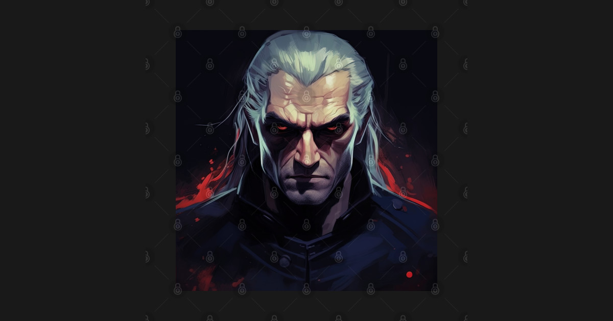 Witcher with angry face and red eyes - Witcher - T-Shirt | TeePublic