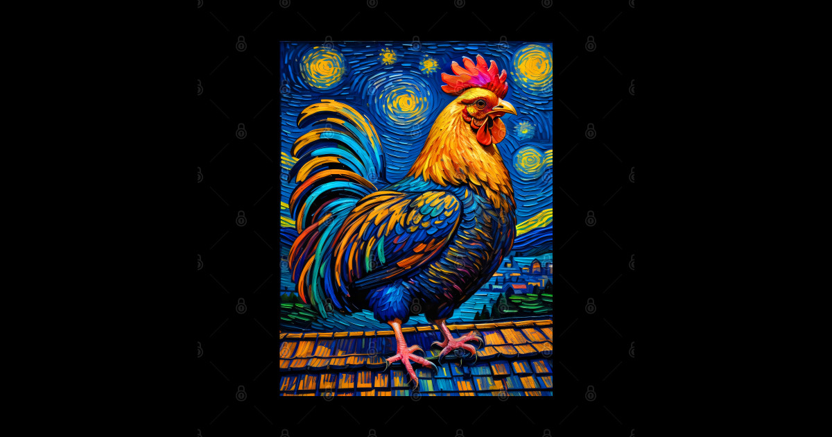 Rooster in starry night - Rooster - Posters and Art Prints | TeePublic