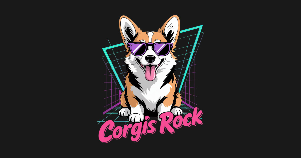 Corgis Rock - 80s corgi dog in sunglasses - Corgis Rock 80s Corgi Dog ...
