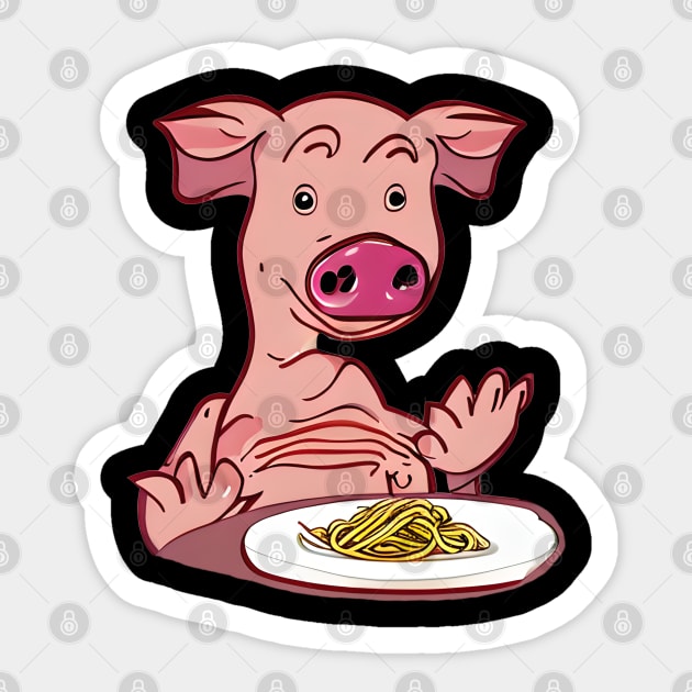 Pig Eating Spaghetti Noodles, Cute Kawaii Pig, Funny Pig Eating Ramen ...