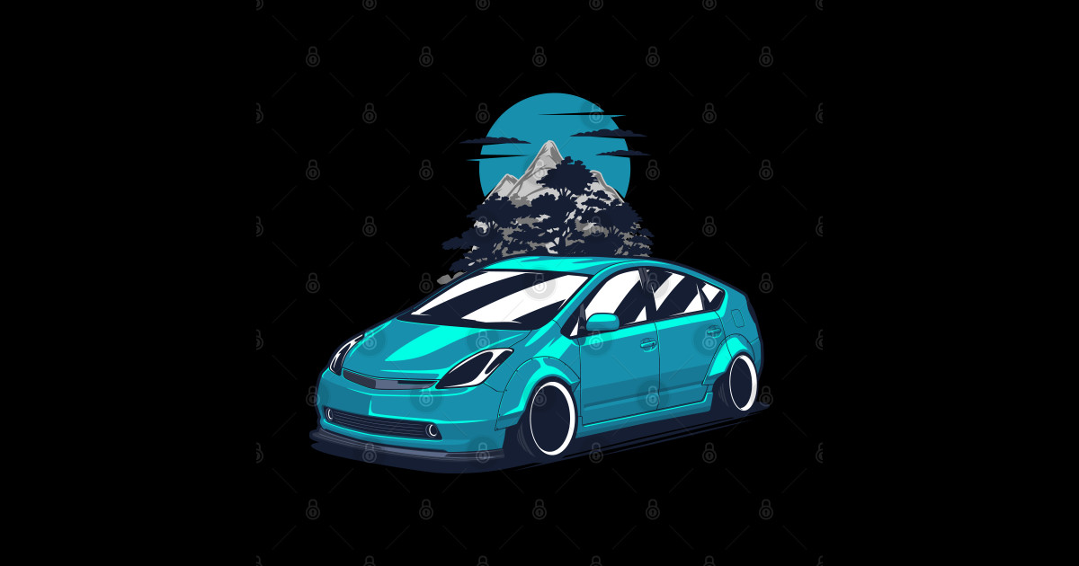 Blue Prius Widebody JDM Mountains - Prius - Sticker | TeePublic