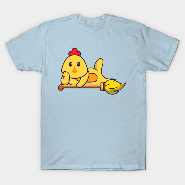Cute Chicken Lying On Magic Broom. - Chicken - T-Shirt