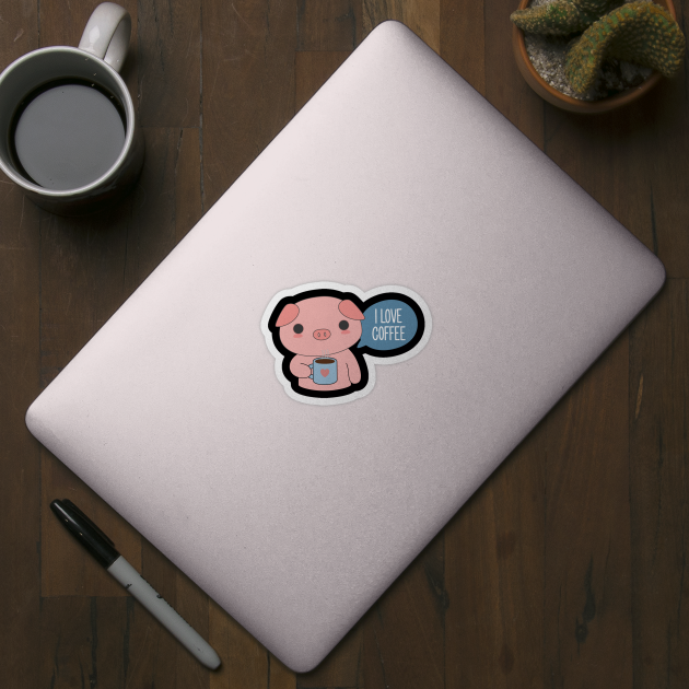 Cute Pig Drinking Coffee T-Shirt - Coffee - Sticker | TeePublic