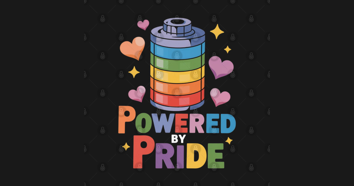 Powered by Pride Colorful Rainbow Battery - Rainbow Battery - T-Shirt ...