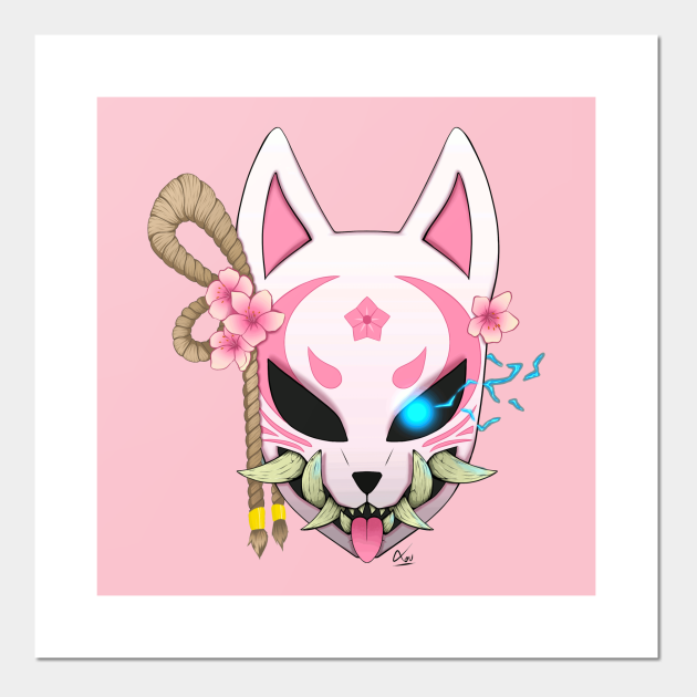 Oni Kitsune Fox Mask - Kitsune Oni Mask - Posters and Art Prints ...
