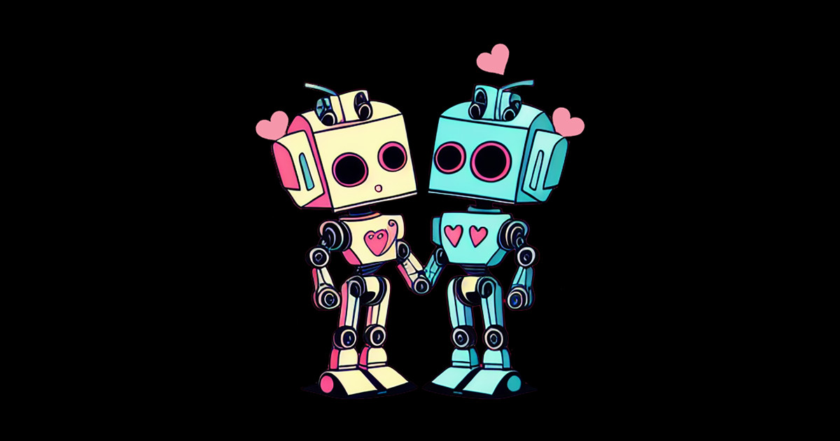 Cute robot lovers - valentine robots design - Cute Robot - Sticker ...