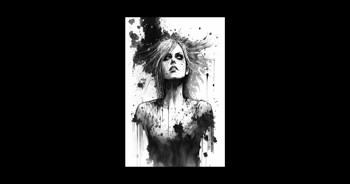 Haunted Ink Painting of a Woman - Black And White - Posters and Art ...