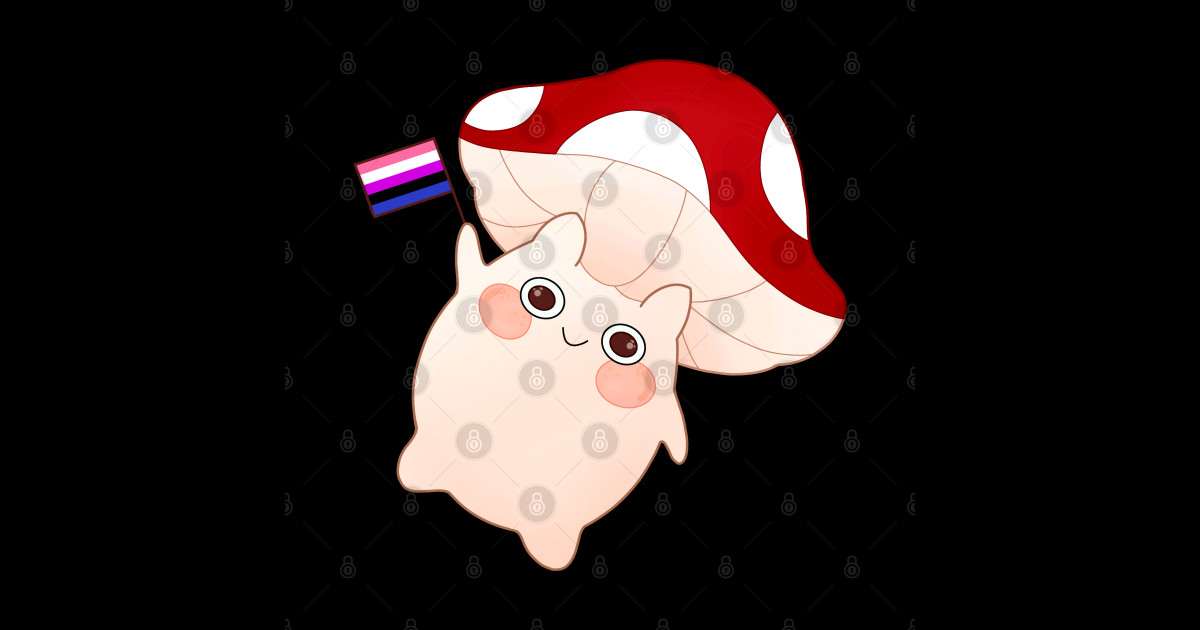 dancing and waving mushroom with genderfluid pride flag - Genderfluid - Sticker | TeePublic
