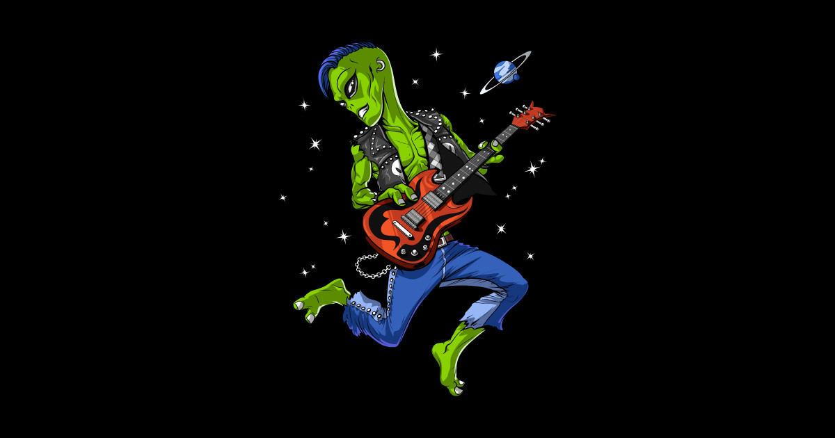 Space Alien Playing Guitar - Alien Guitar - T-Shirt | TeePublic