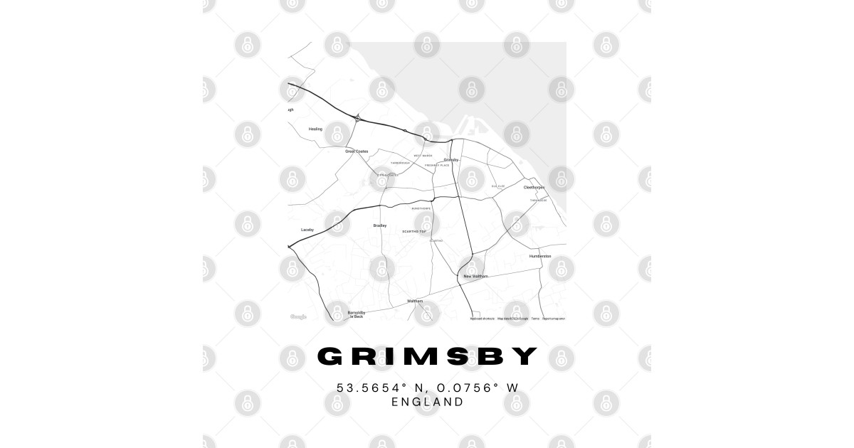 Minimalist Grimsby Map Art | Black and White Coordinates Print ...