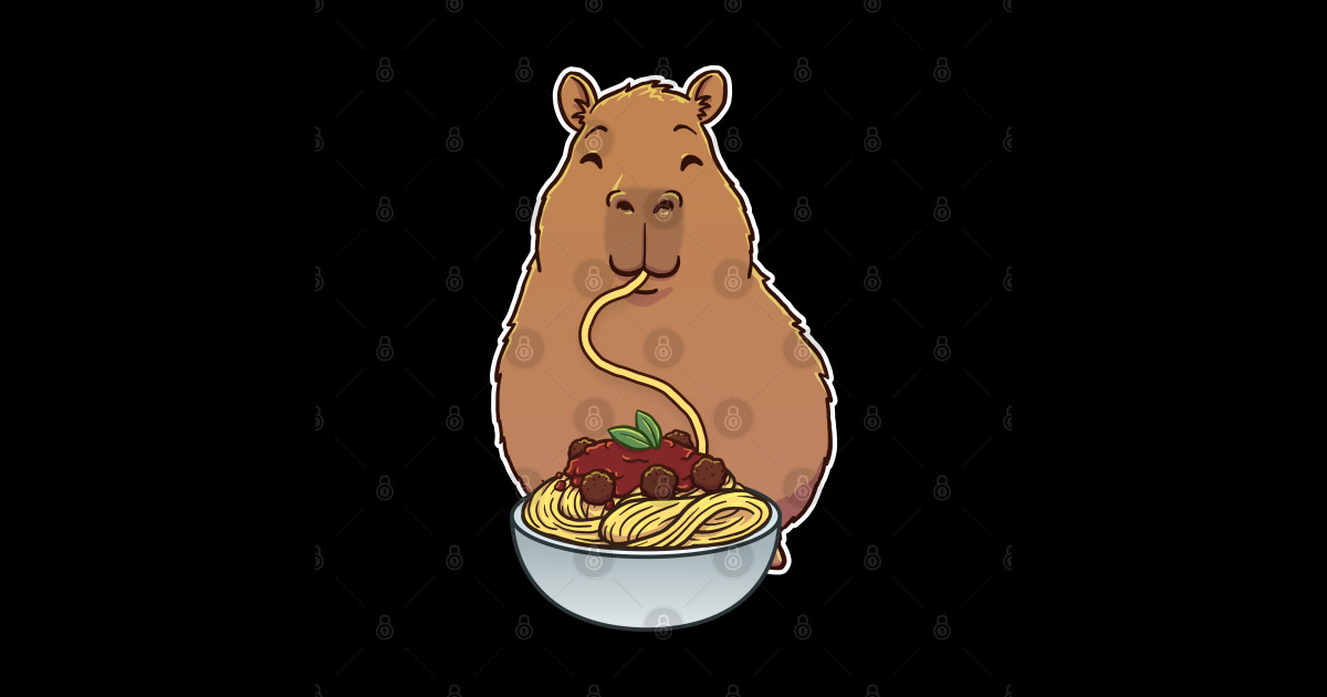 Capybara Spaghetti Meat Balls - Capybara - Sticker | TeePublic