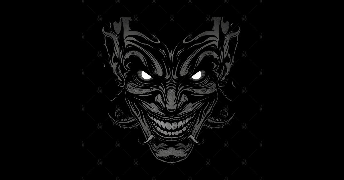Dark Demon Face – Sinister Evil Grin Horror Art - Demon Face - Sticker ...