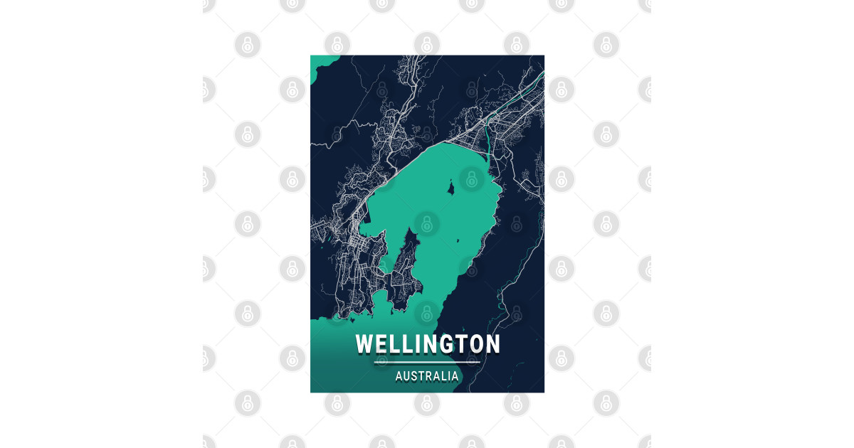 Wellington Blue Dark Color City Map - Wellington Blue Dark Color City ...