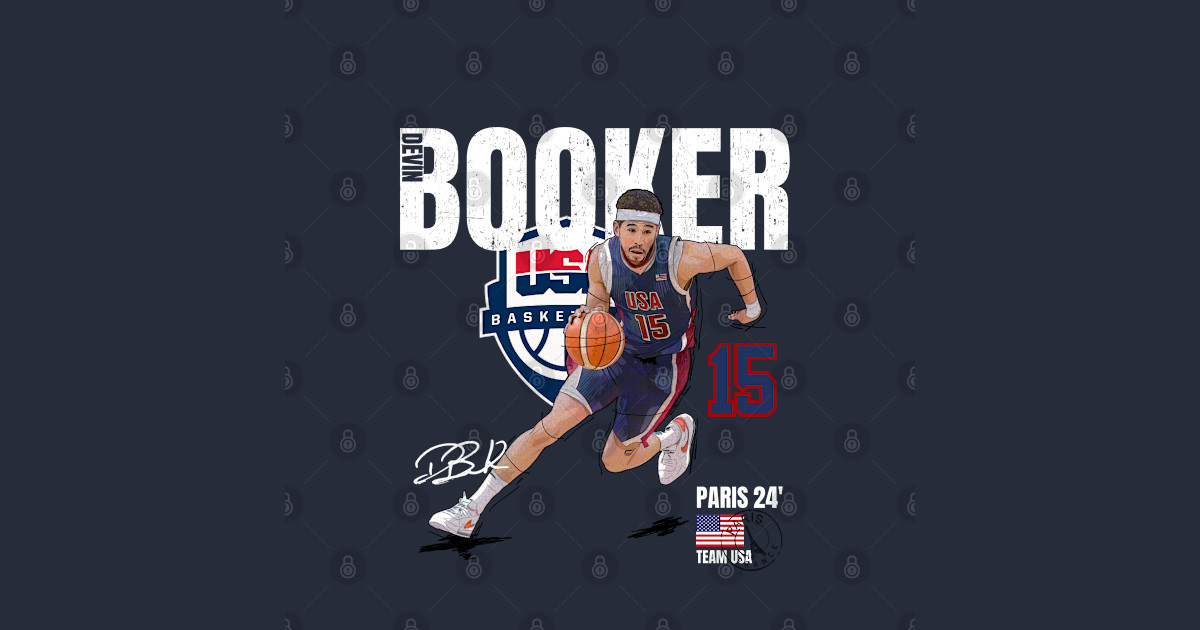 Paris 2024 Devin Booker Team USA Basketball Cartoon - Devin Booker - T ...