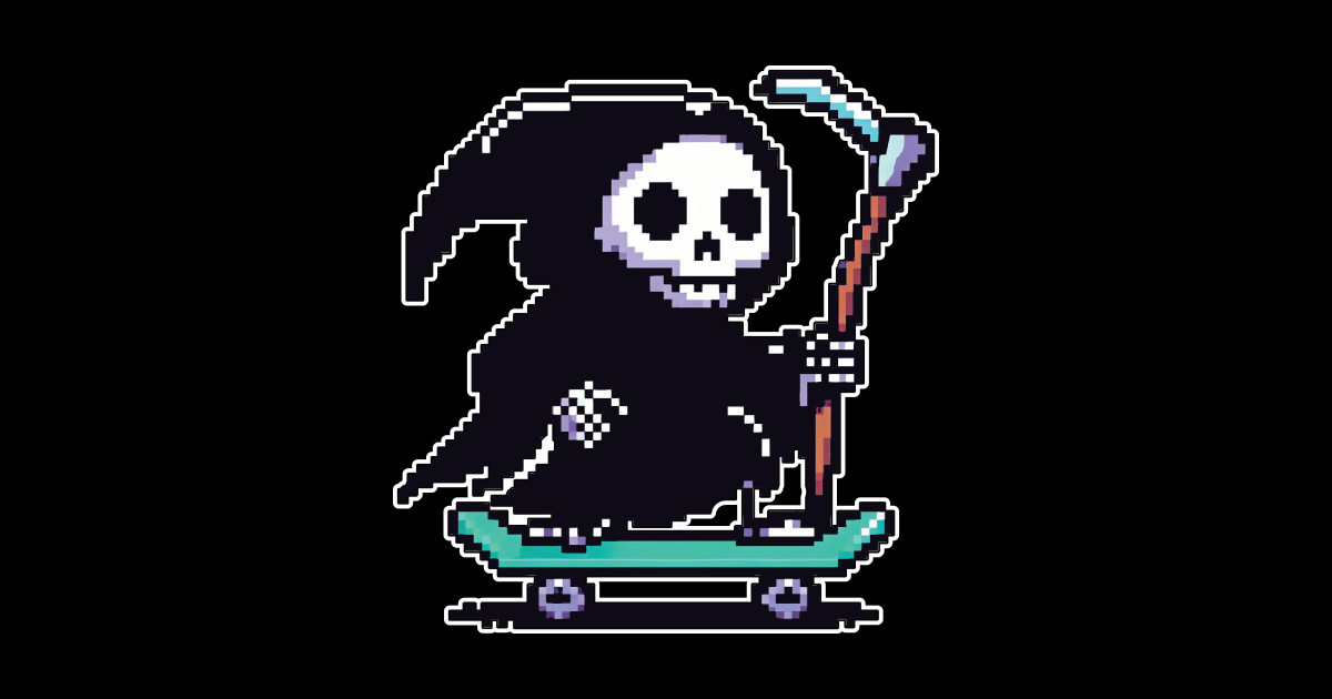 Pixelated Grim Reaper Skater - Pixel Art - Sticker | TeePublic