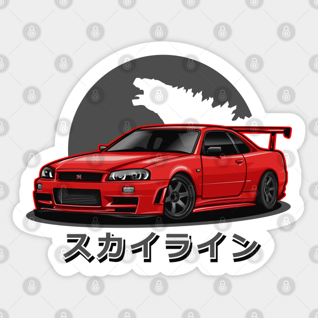 Skyline GTR R-34 (Red) - Nissan Skyline Gtr R34 - Sticker | TeePublic