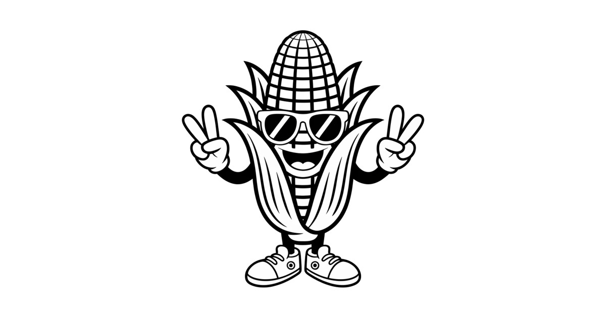 Cool Corn Mascot With Peace Signs - Cartoon Corn - T-Shirt | TeePublic
