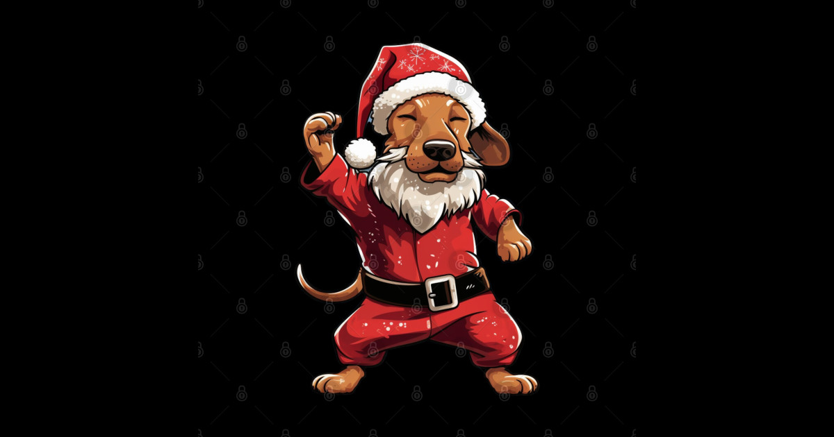 Cartoon Christmas Dachshund Dog Dancing - Christmas - Sticker | TeePublic