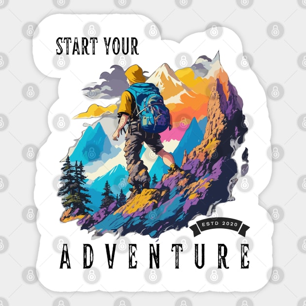 Retro aesthetic adventure mountain climbing - Retro Mountain - Sticker ...