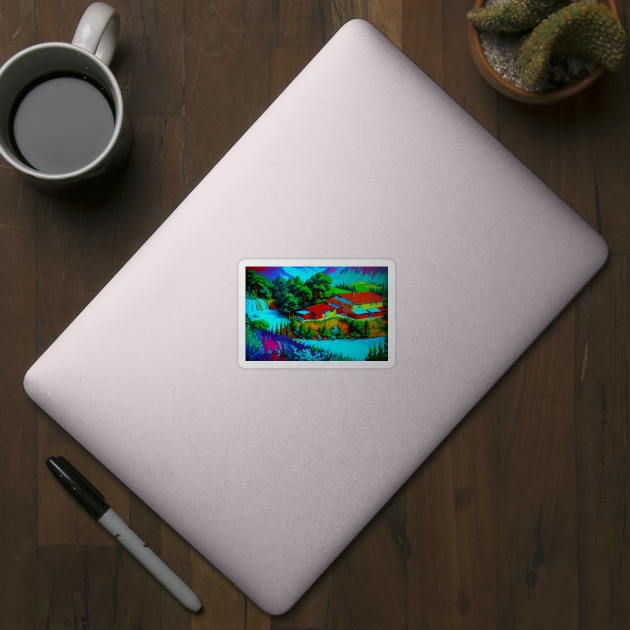 Tuscan Lake, Pop Art - Tuscany Italy - Sticker | TeePublic