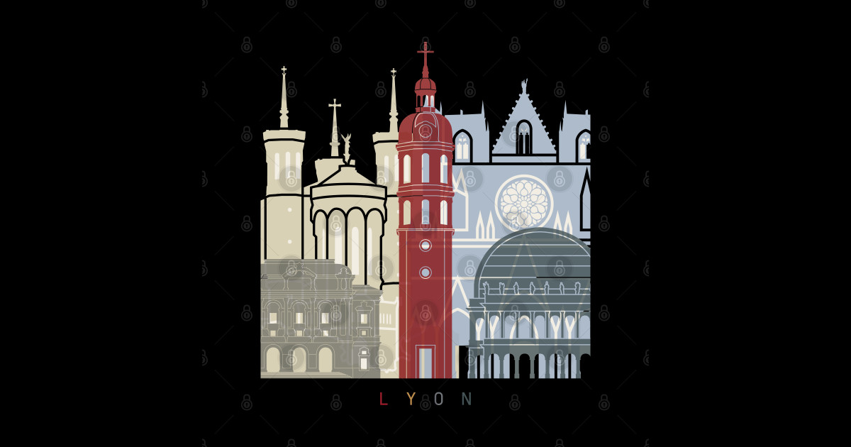 Lyon skyline poster - Skyline - Sticker | TeePublic